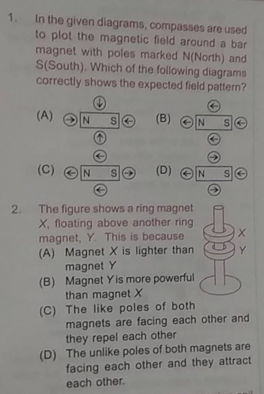 In the given diagrams, compasses are used to plot the magnetic field arou..