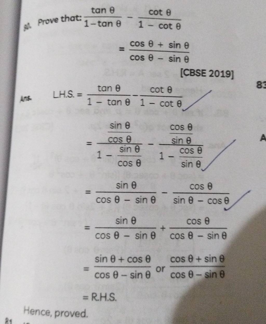  4 Provethat frac tan theta 1 tan theta frac cot theta 1 cot