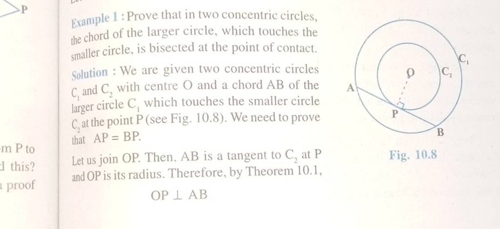 Example 1:Prove that in two concentric circles, the chord of the larger c.. Example 1:Prove that in two concentric circles, the chord of the larger c..