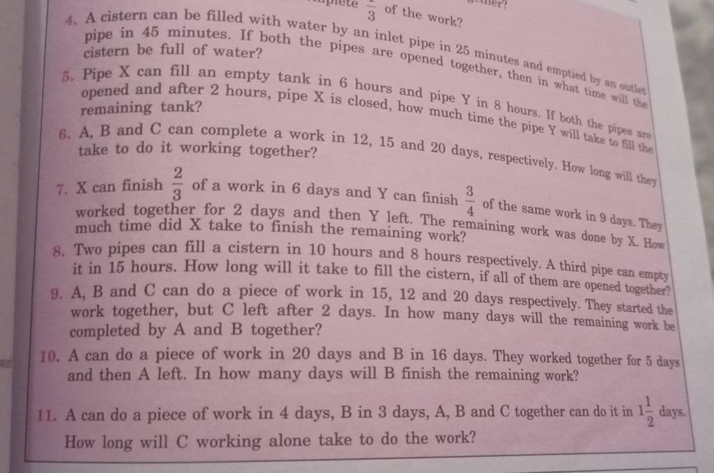 4. A cistern can be filled with water by an inlet work? pipe in 45 minute..