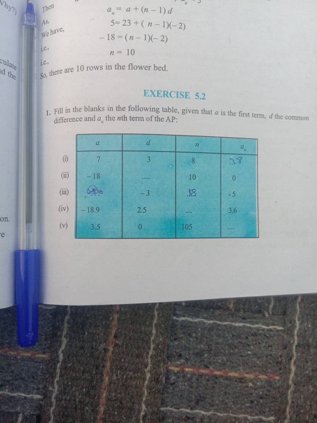 We have, an 5−18n =a+(n−1)d=23+(n−1)(−2)=(n−1)(−2)=10 i.e., So, there ar..