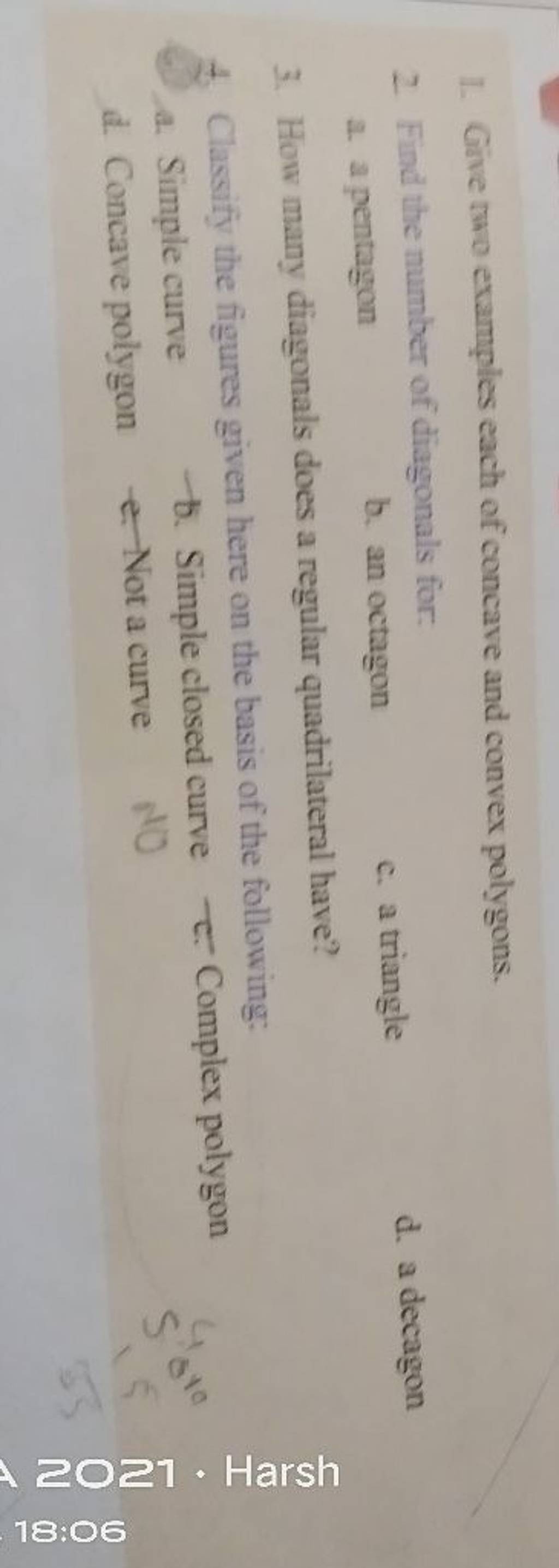 1 Give Two Examples Each Of Concave And Convex Polygons 2 Find The Num