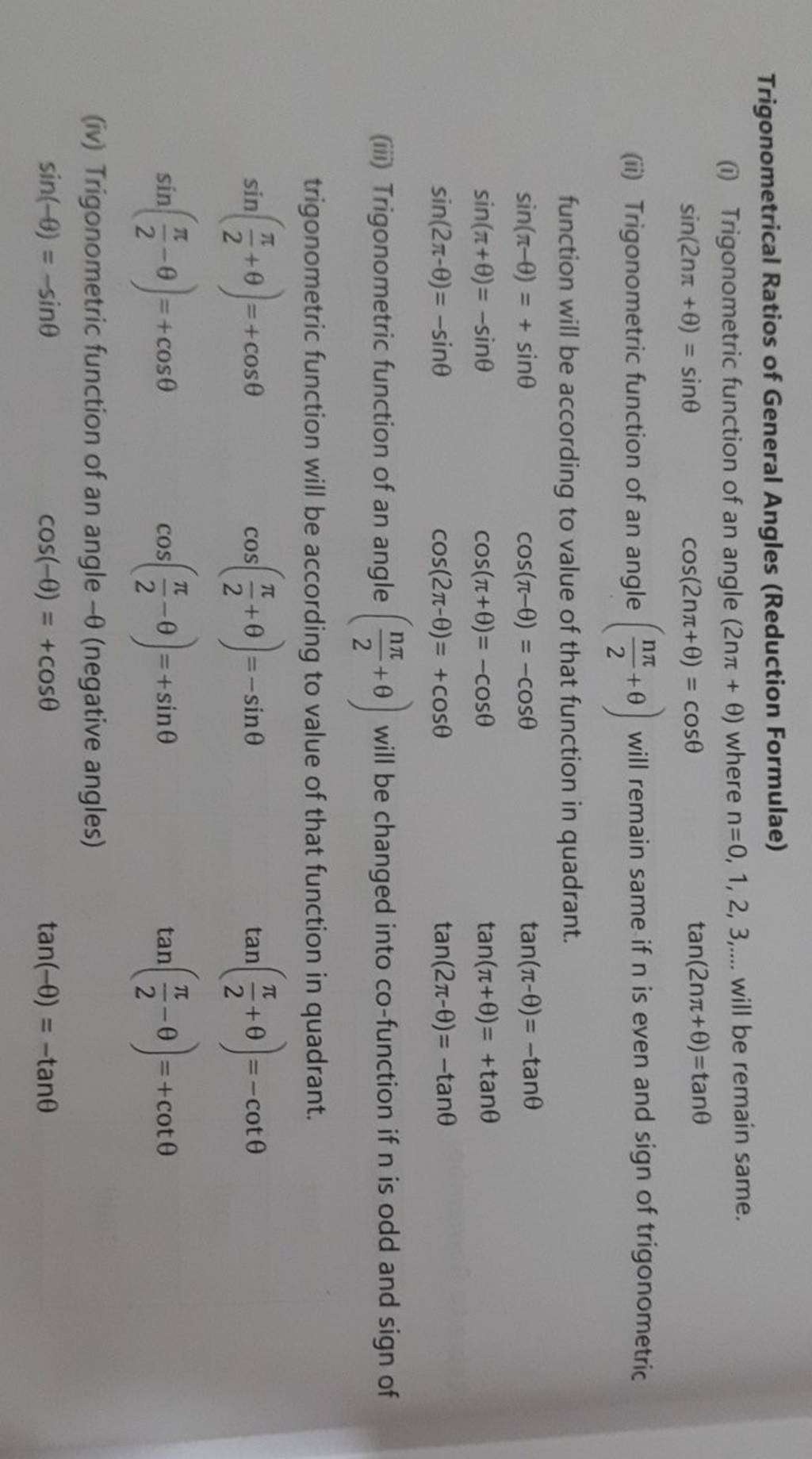 Trigonometrical Ratios of General Angles (Reduction Formulae) (i) Trigono..