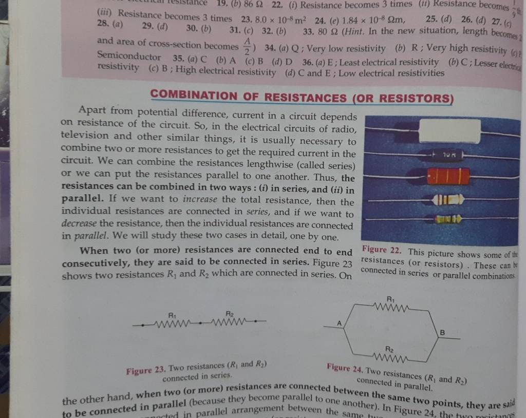 (iii) Resistance becomes 3 times 23. 8.0×10−8 m2 24. (e) 1.84×10−8Ωm,..