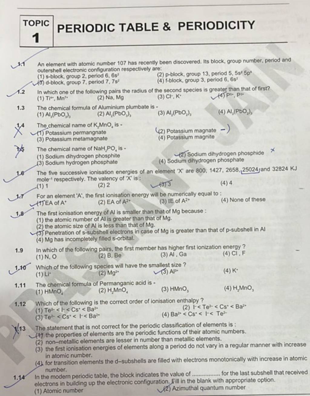 1.11 The chemical formula of Permanganic acid is - | Filo