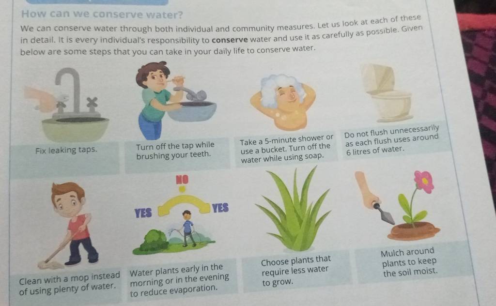 How can we conserve water? We can conserve water through both individual