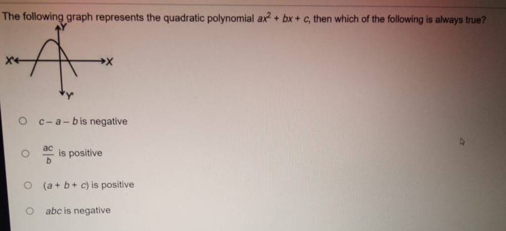 The Following Graph Represents The Quadratic Polynomial Ax2 Bx C Then Wh