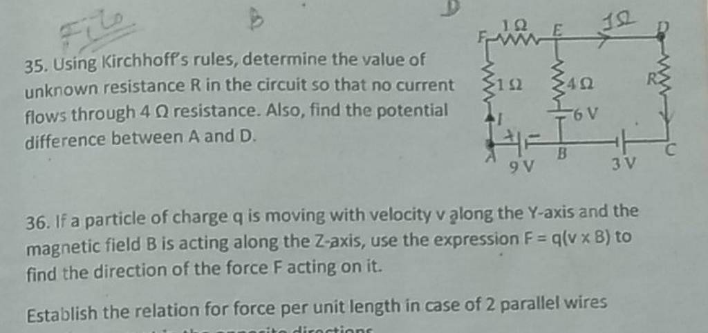 35. Using Kirchhoff's rules, determine the value of unknown resistance R