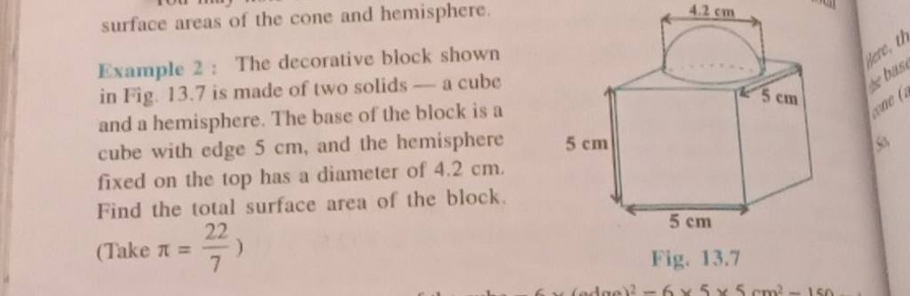 surface areas of the cone and hemisphere. Example 2: The decorative block..