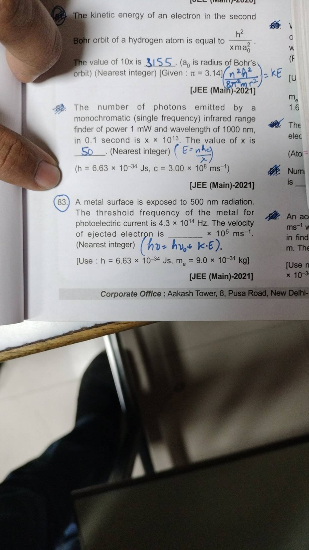 The Kinetic Energy Of An Electron In The Second Bohr Orbit Of A Hydrogen