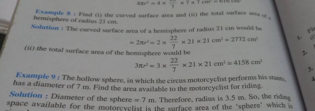 Example 8 : Find (i) the curved surface area and (ii) the total surface a..