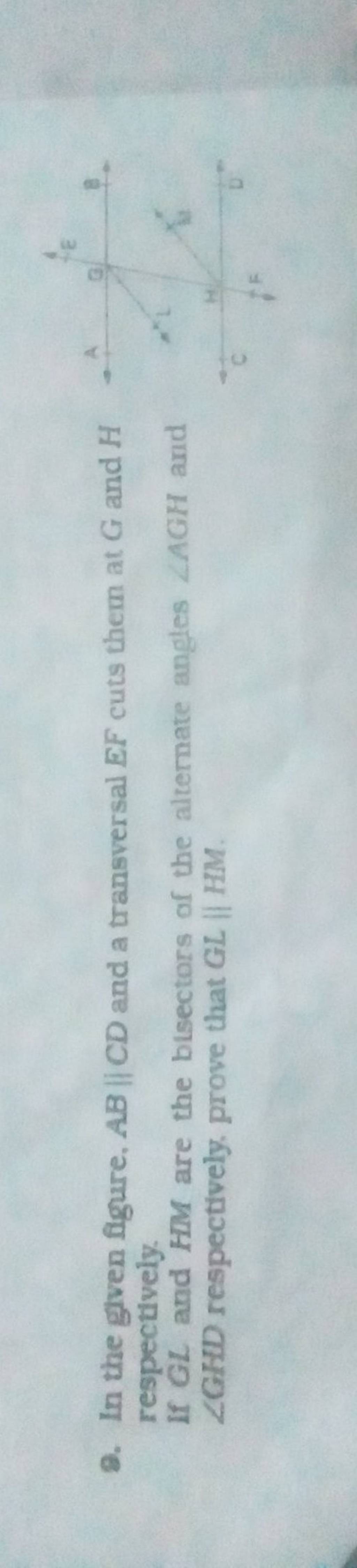 9. In the given figure, AB∥CD and a transversal EF cuts them at G and H r..
