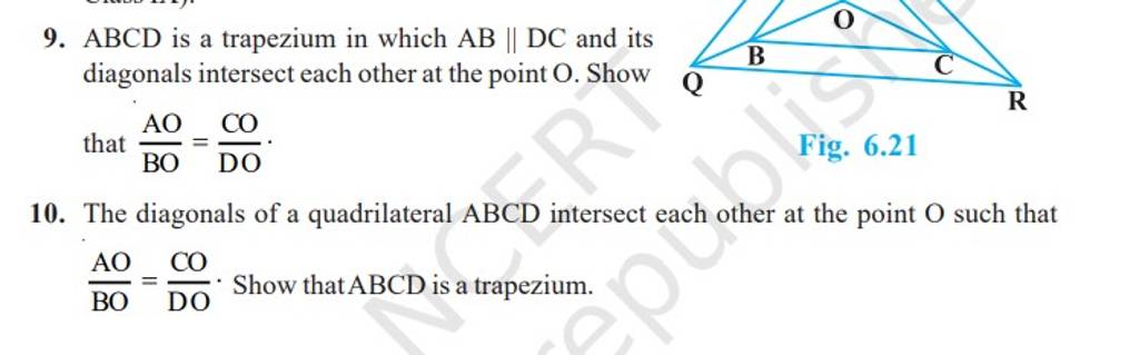 9. ABCD is a trapezium in which AB∥DC and its diagonals intersect each ot..