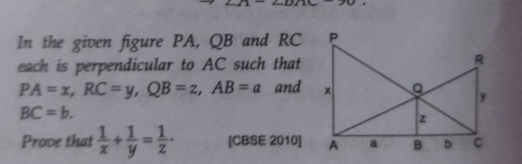 In the given figure PA,QB and RC each is perpendicular to AC such that PA..