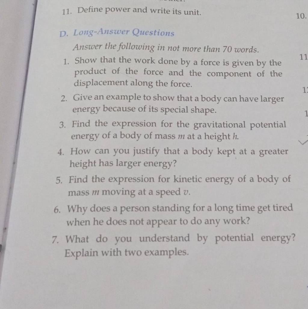 Define power and write its unit. D. Long-Answer Questions Answer the foll..
