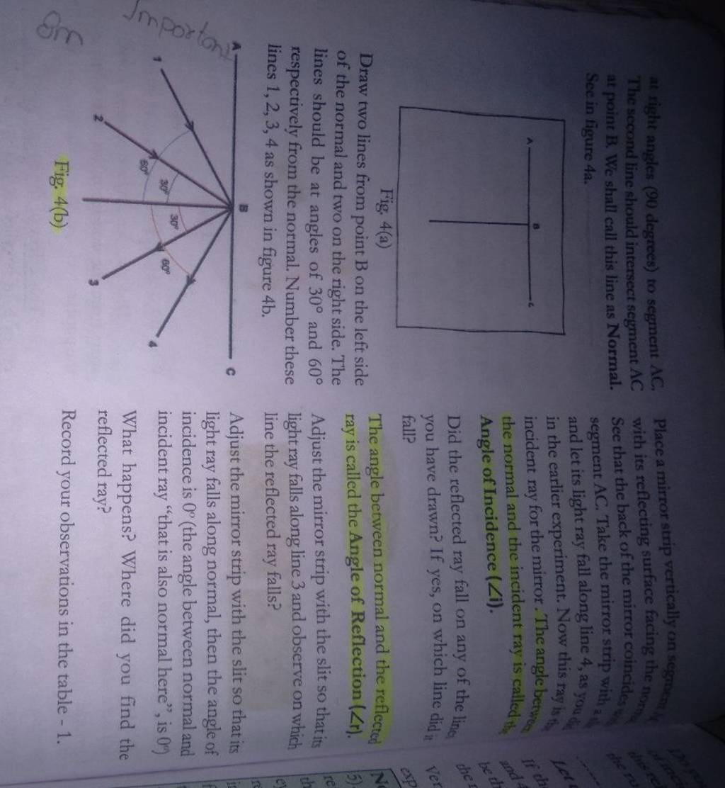 at right angles ( 90 degrees) to segment AC. Place a mirror strip vertica..