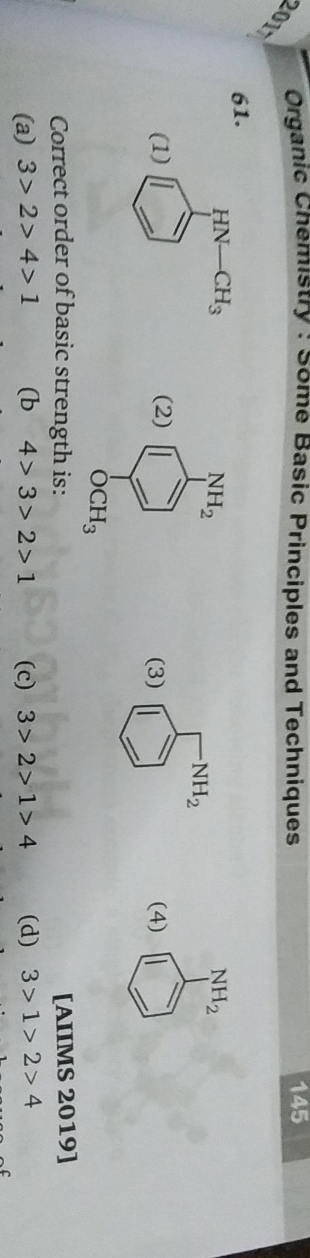 (1) (2) (3) (4) Correct order of basic strength is: [AIIMS 2019] (a) 3>2>..