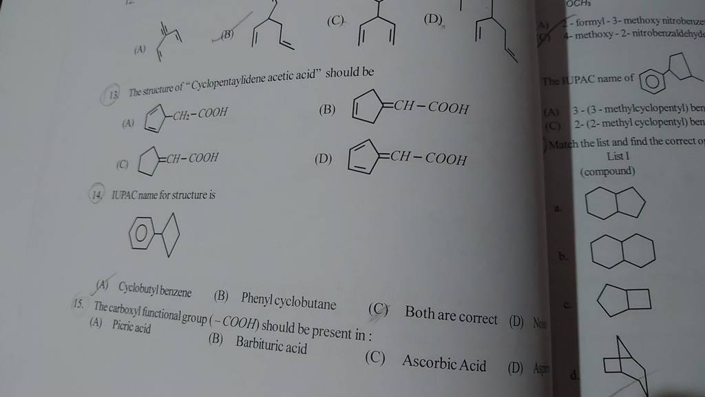 IUPAC name for structure is a. Match the list and find the correct o (com..