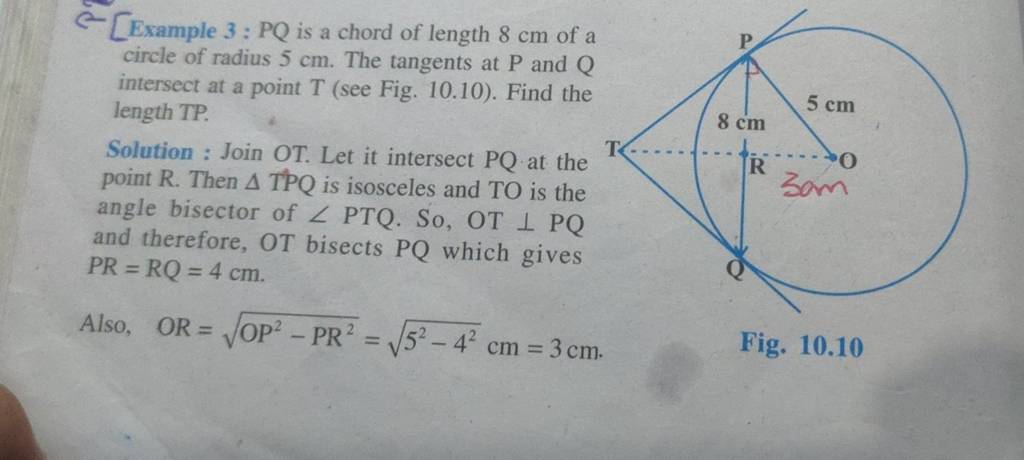 Example 3:PQ is a chord of length 8 cm of a circle of radius 5 cm. The..