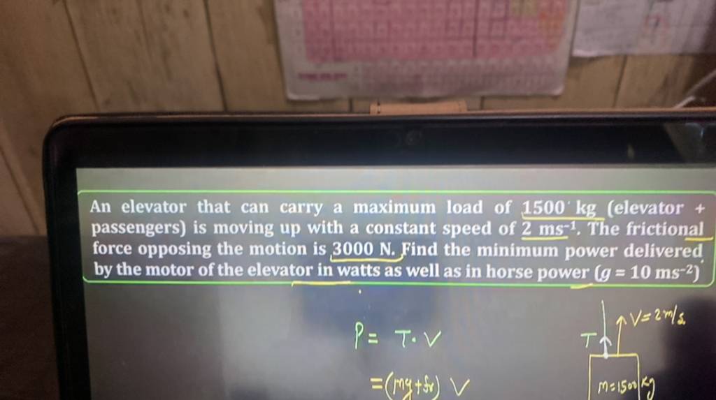 An elevator that can carry a maximum load of 1500 kg (elevator + passenge..