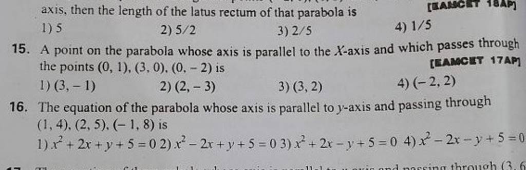 The Equation Of The Parabola Whose Axis Is Parallel To Y Axis And Passing