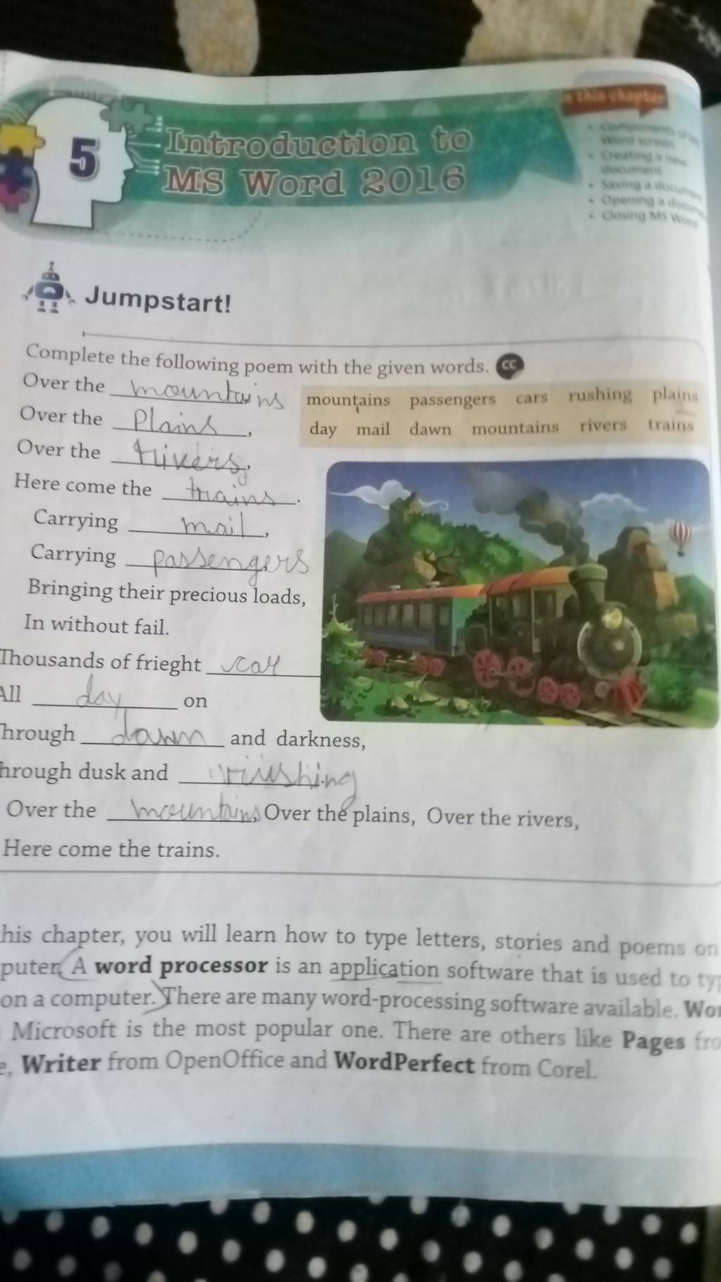 Complete the following poem with the given words. (c) | Filo