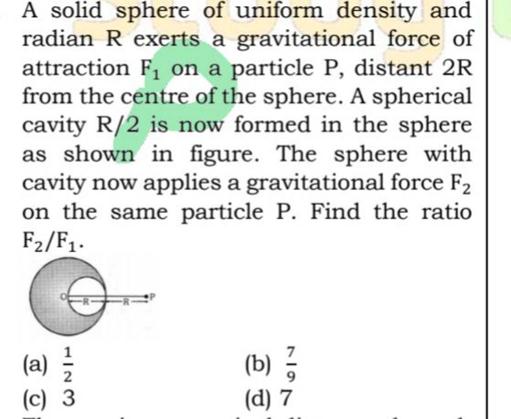 A solid sphere of uniform density and radian R exerts a gravitational for..