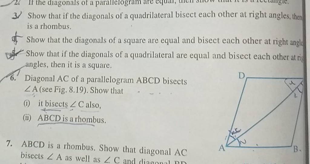 3. Show that if the diagonals of a quadrilateral bisect each other at rig..
