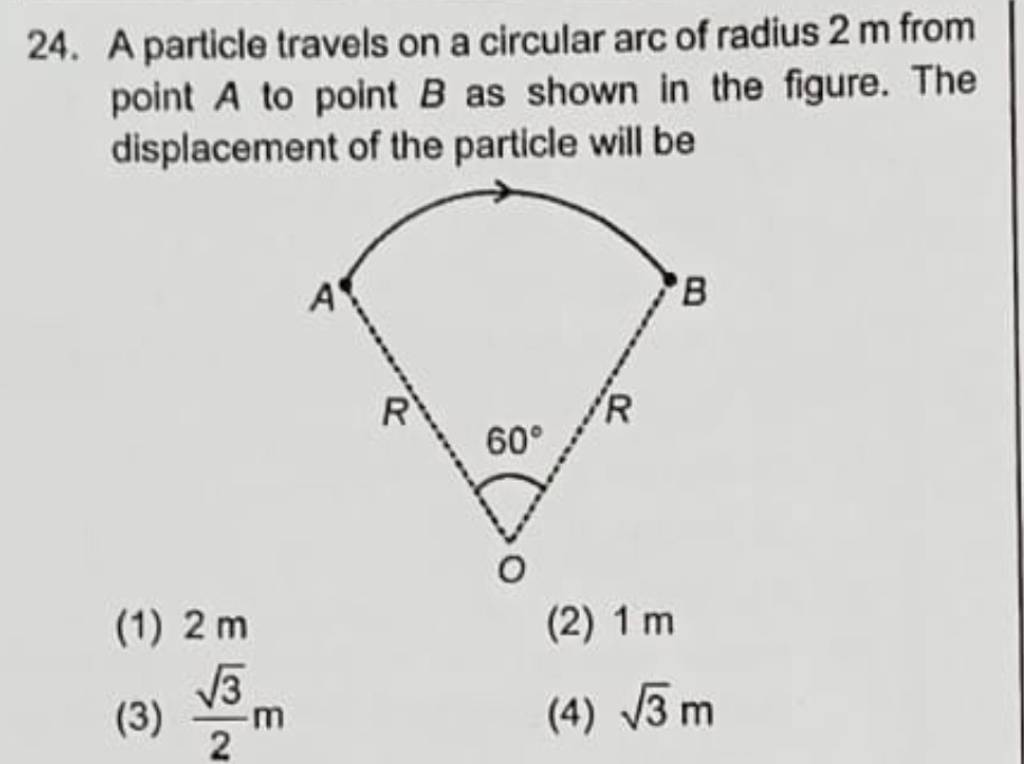 A particle travels on a circular arc of radius 2 m from point A to point