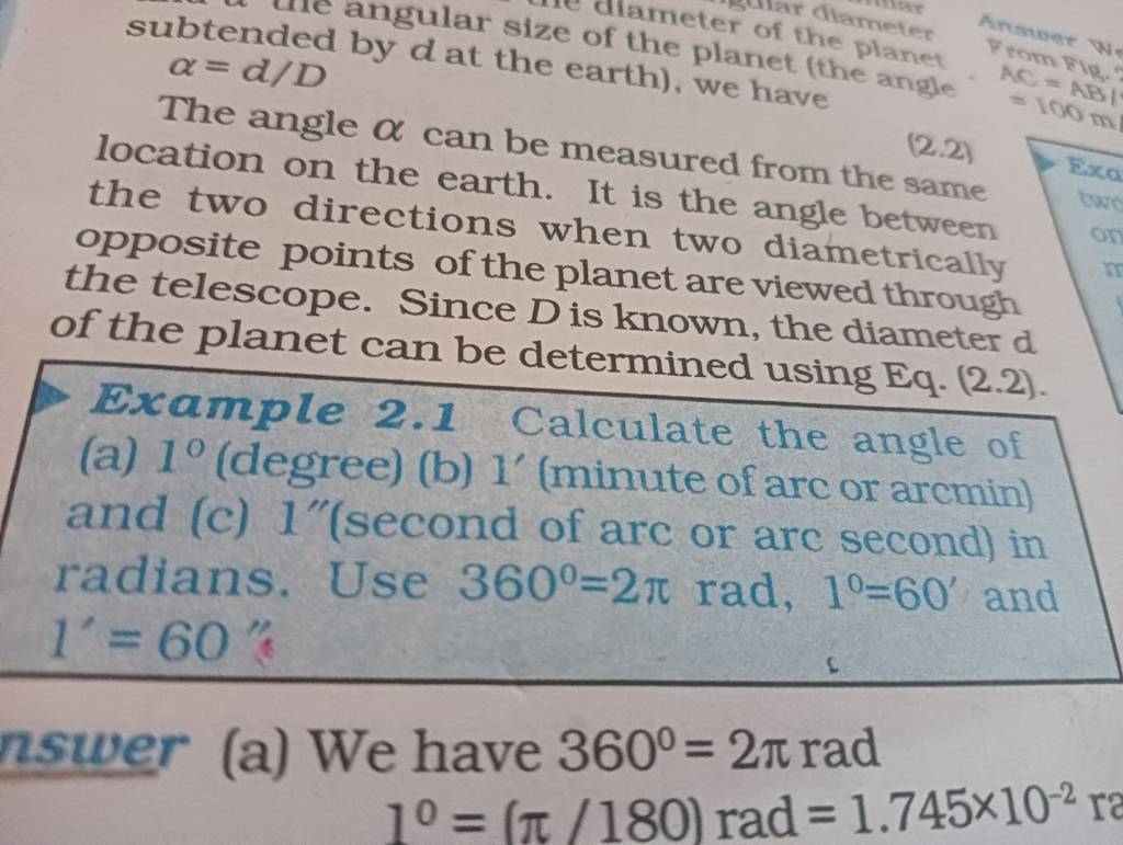 Subtended By Dar Size Of The Planet The Planet α D D The Angle α Can Be M
