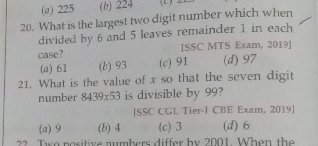 20 What Is The Largest Two Digit Number Which When Divided By 6 And 5 Le