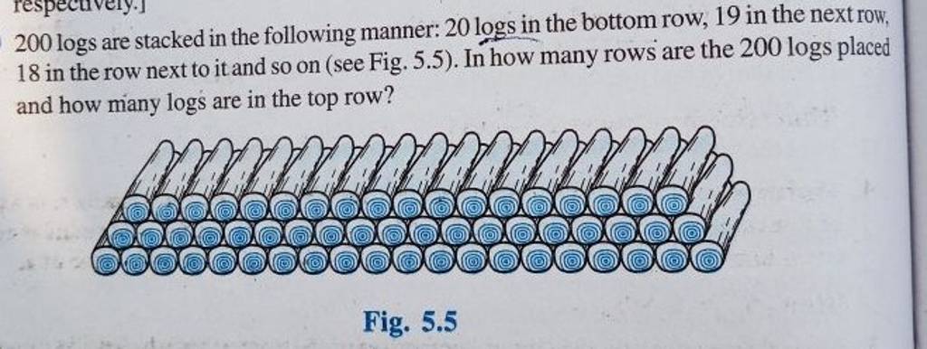 200 logs are stacked in the following manner: 20 logs in the bottom row,