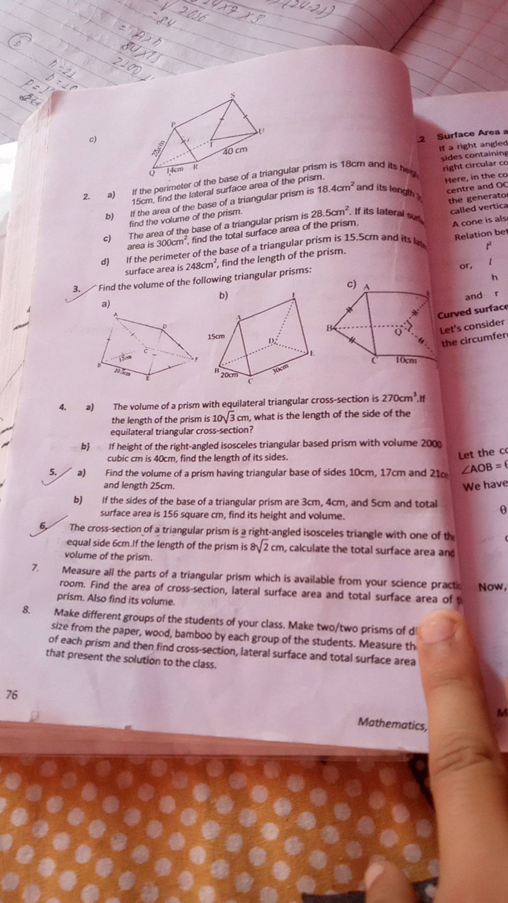 c) 2. a) If the perimeter of the base of a triangular prism is b) If the