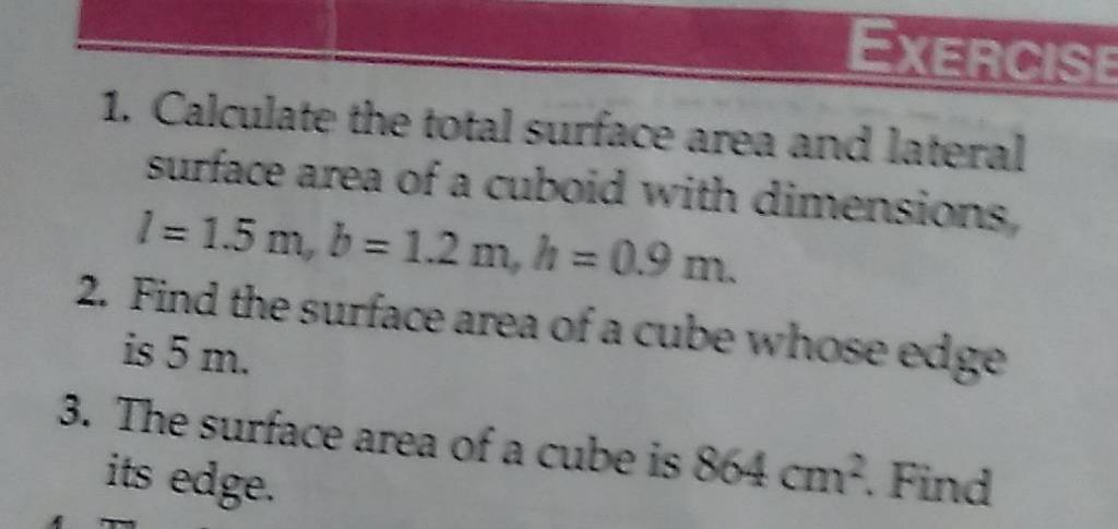 1. Calculate the total surface area and lateral surface area of a cuboid