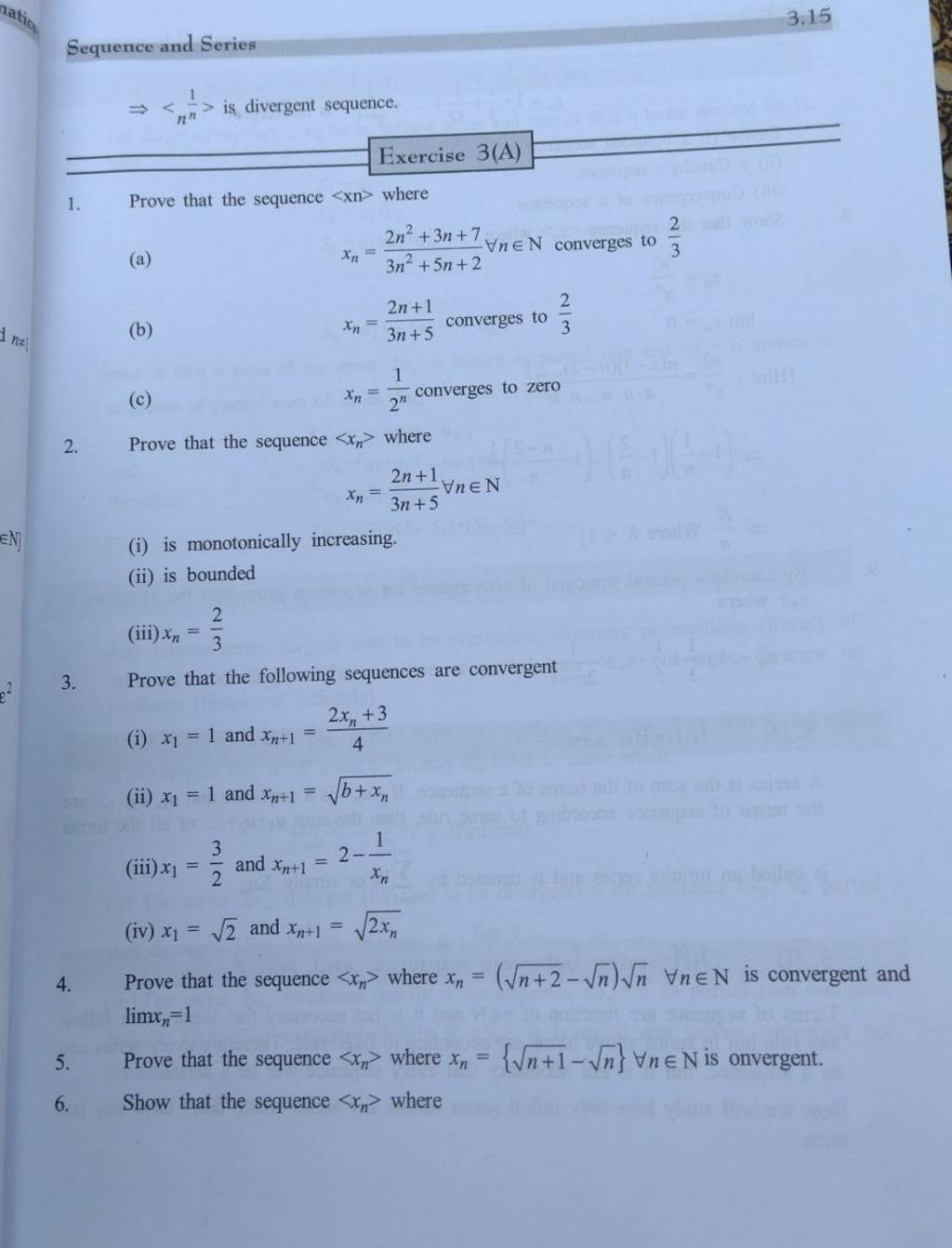 Sequence And Series ⇒ Nn1 Is Divergent Sequence Exercise 3 A 1 Prove
