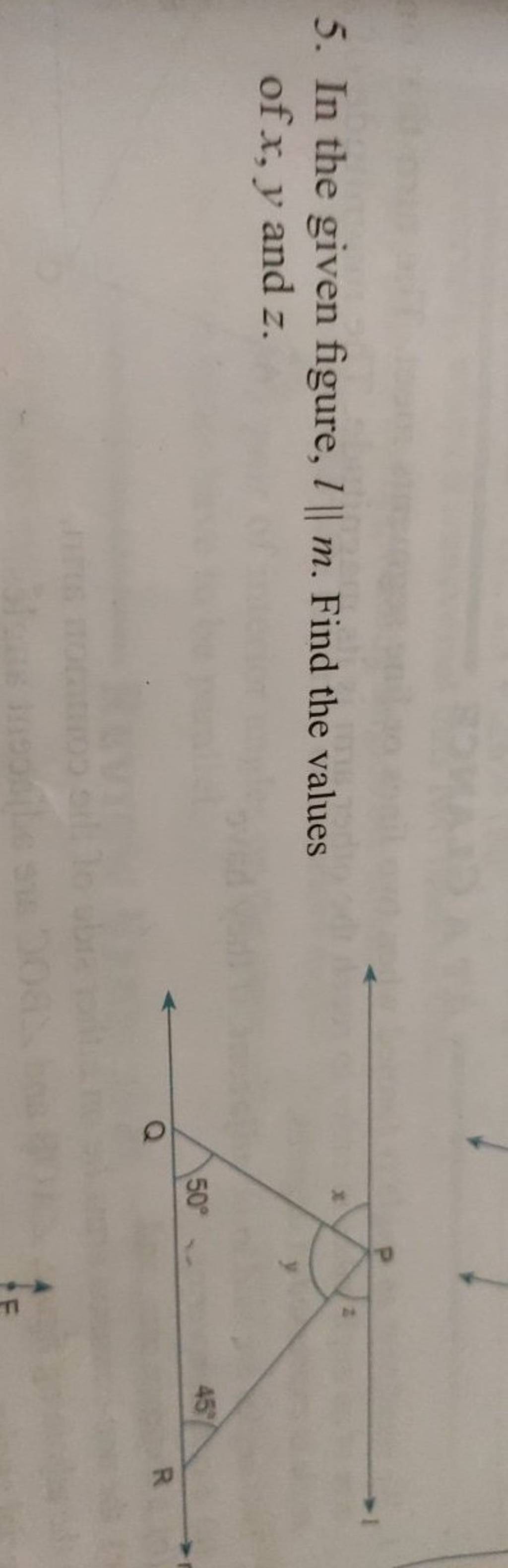 5. In the given figure, l∥m. Find the values of x,y and z. | Filo