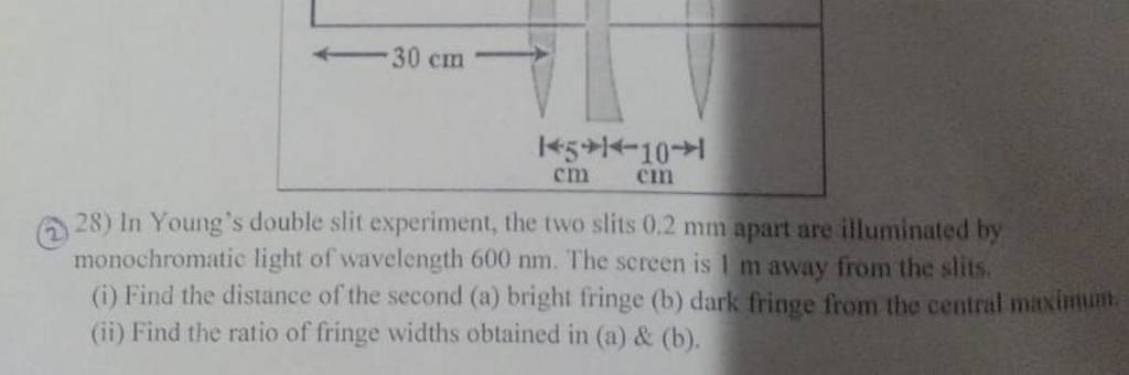 (2) 28) In Young's double slit experiment, the two slits 0.2 mm apart are..