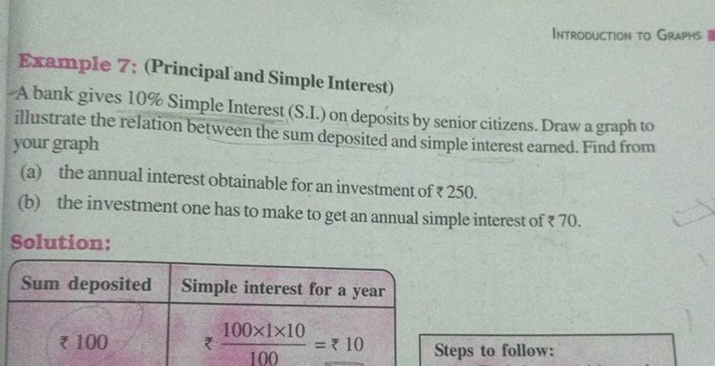INTROOUCTION TO GRAPHS Example 7: (Principal and Simple Interest) A bank