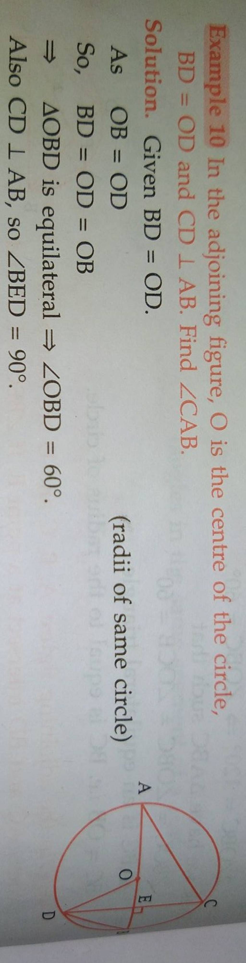 Example 10 In the adjoining figure, O is the centre of the circle, BD=OD Example 10 In the adjoining figure, O is the centre of the circle, BD=OD