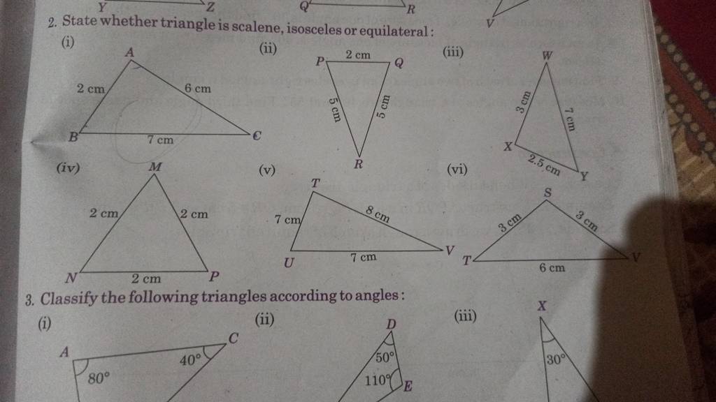 2. State whether triangle is scalene, isosceles or equilateral: (i) (v)