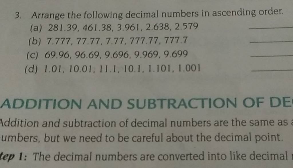 3 Arrange The Following Decimal Numbers In Ascending Order A 281 39 4