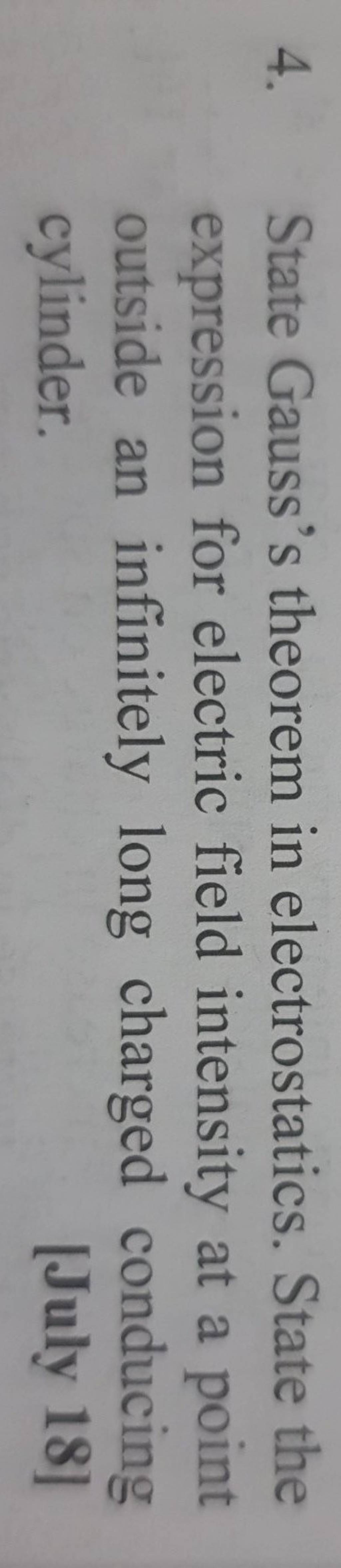 4 State Gausss Theorem In Electrostatics State The Expression For Elec