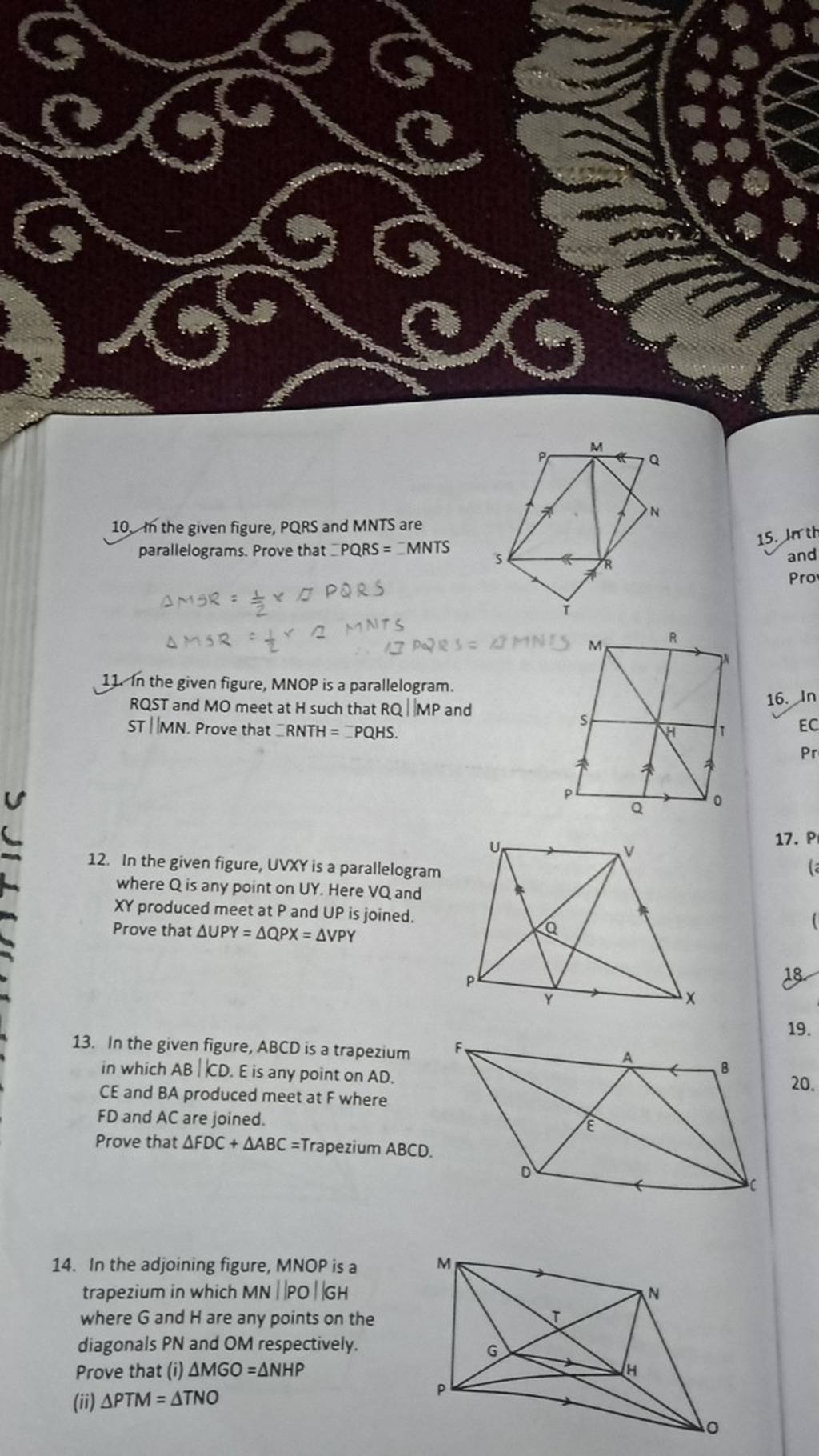 10. In the given figure, PQRS and MNTS are parallelograms. Prove that − P.. 10. In the given figure, PQRS and MNTS are parallelograms. Prove that − P..