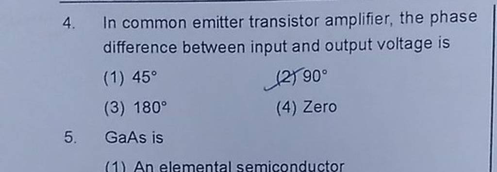 In common emitter transistor amplifier, the phase difference between inpu..