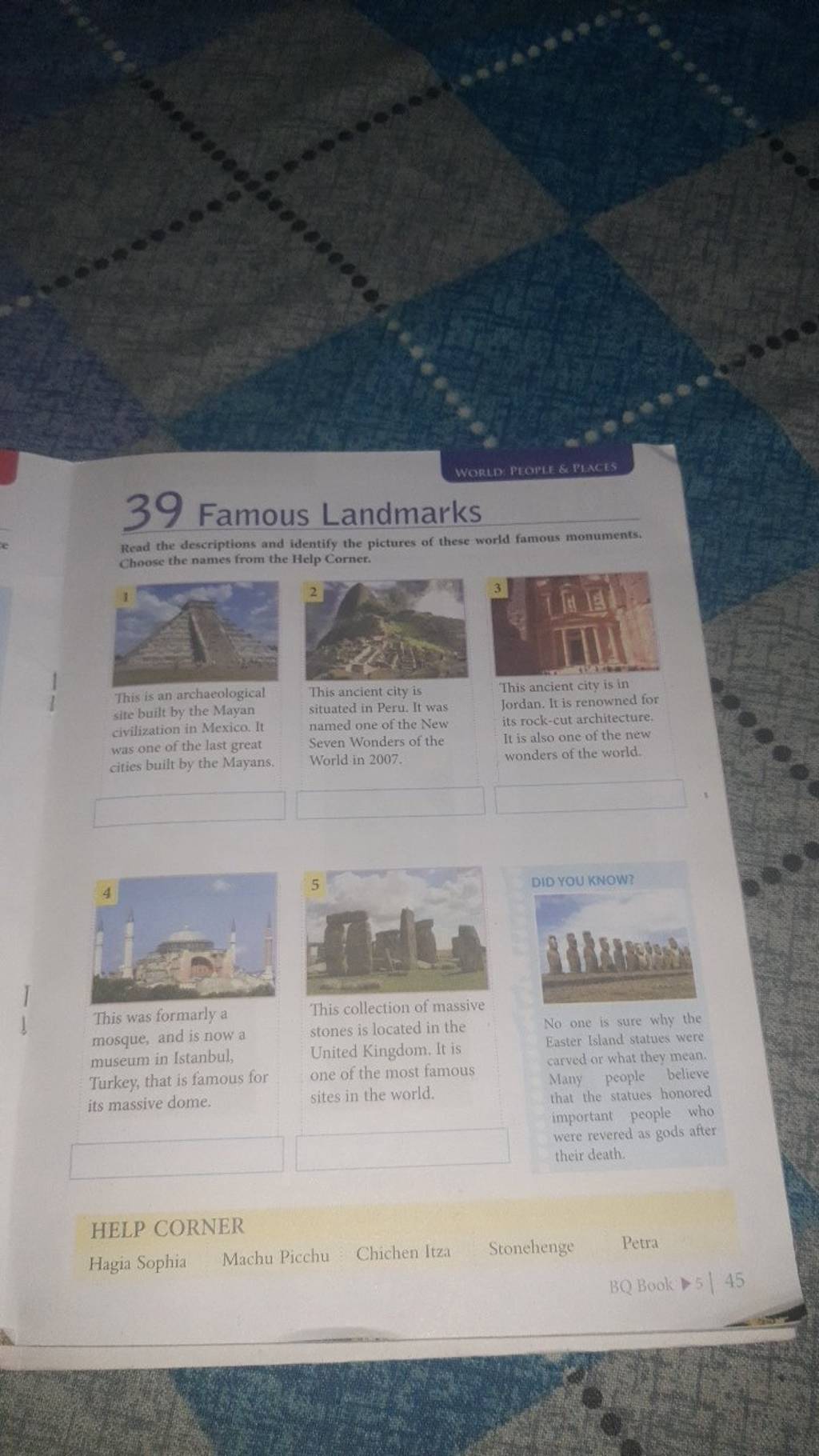 39 Famous Landmarks Read the descriptions and identify the pictures of th..