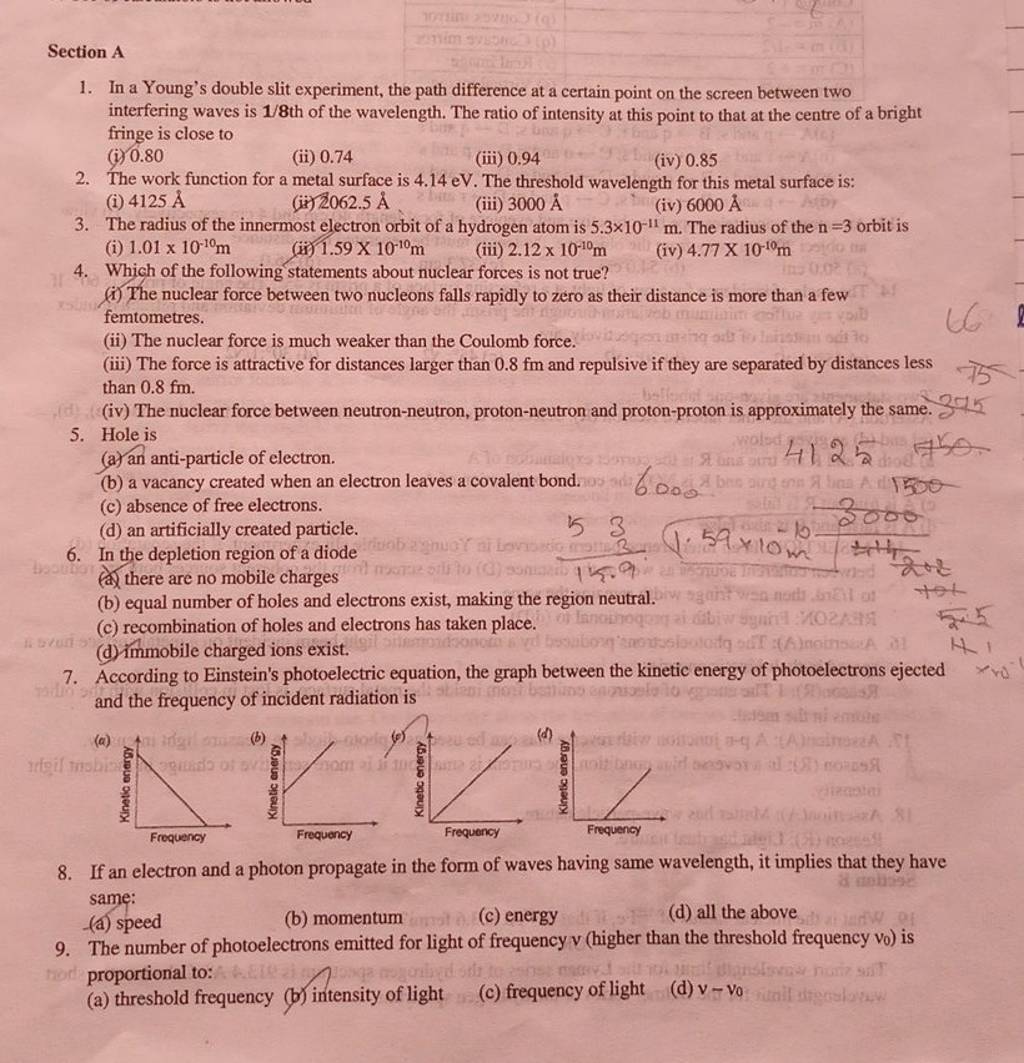 Section A 1. In a Young's double slit experiment, the path difference at