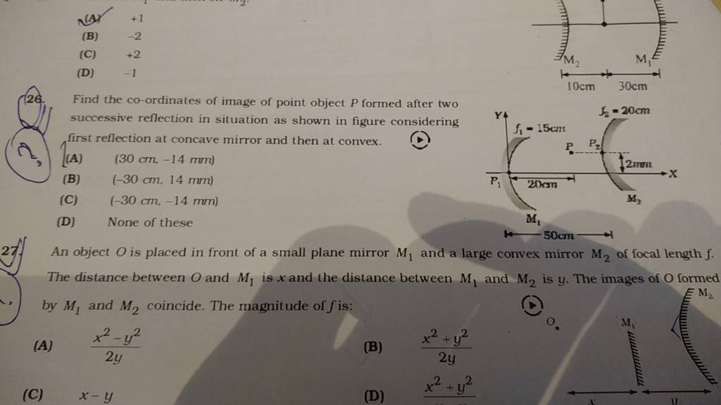 Find the co-ordinates of image of point object P formed after two success..