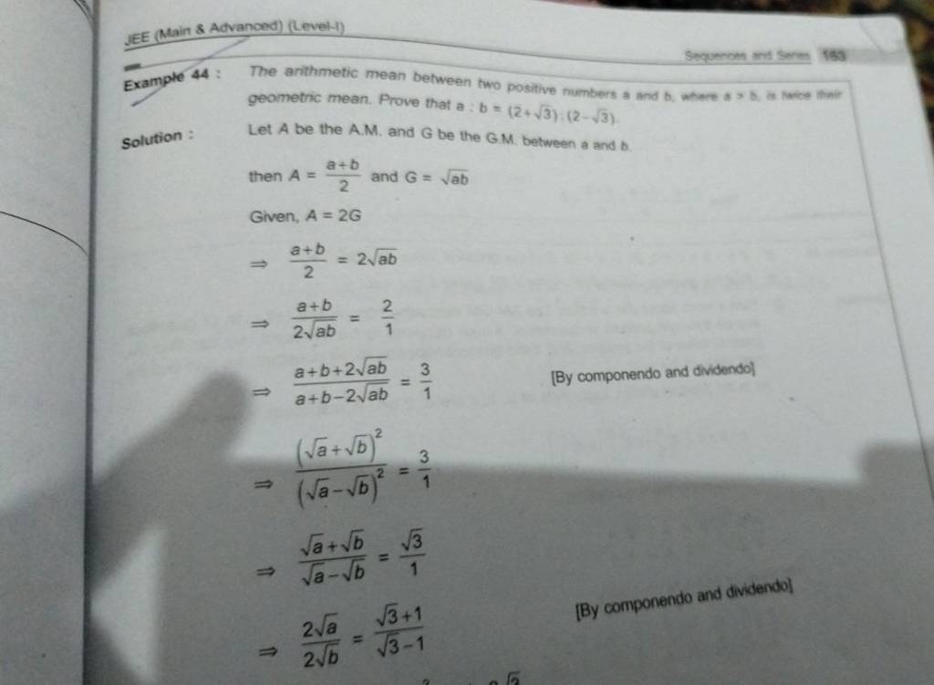 JEE (Main \& Advanced) (Level-1) Example 44 : The arithmetic mean between.. JEE (Main \& Advanced) (Level-1) Example 44 : The arithmetic mean between..