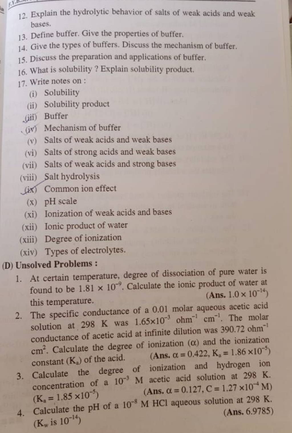 Explain the hydrolytic behavior of salts of weak acids and weak bases. 13..