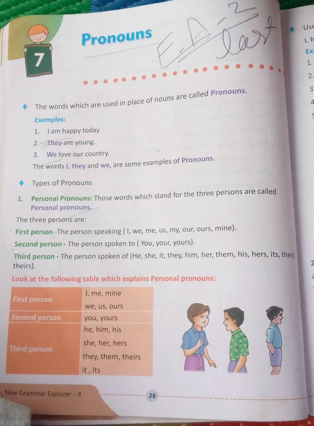 The words which are used in place of nouns are called Pronouns. Examples:..